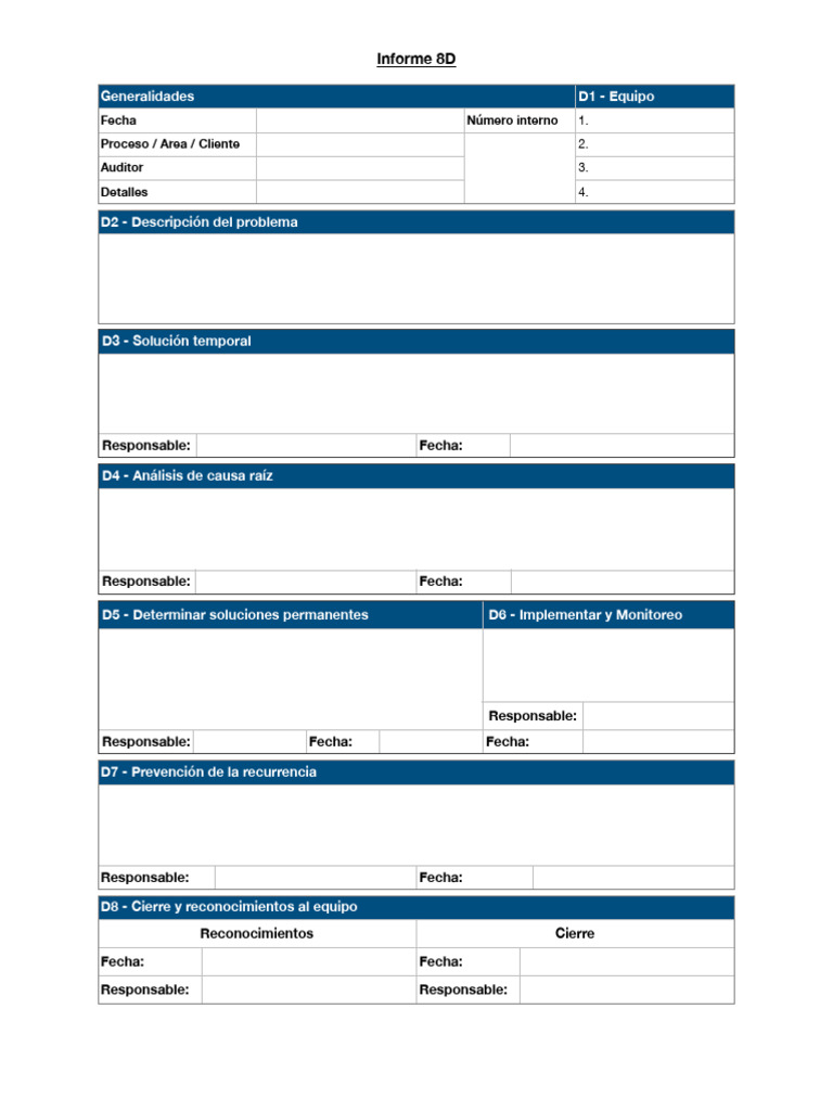 Formato Informe 8D | PDF