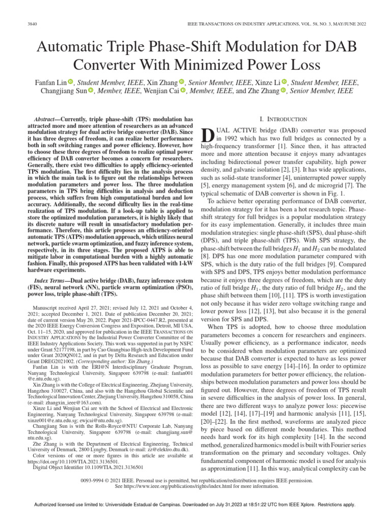 Automatic Triple Phase Shift Modulation For Dab Converter With Minimized Po Pdf Mathematical