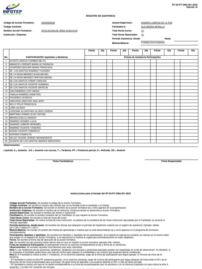 Registro Asistencia Accion Formativa 2022 | PDF