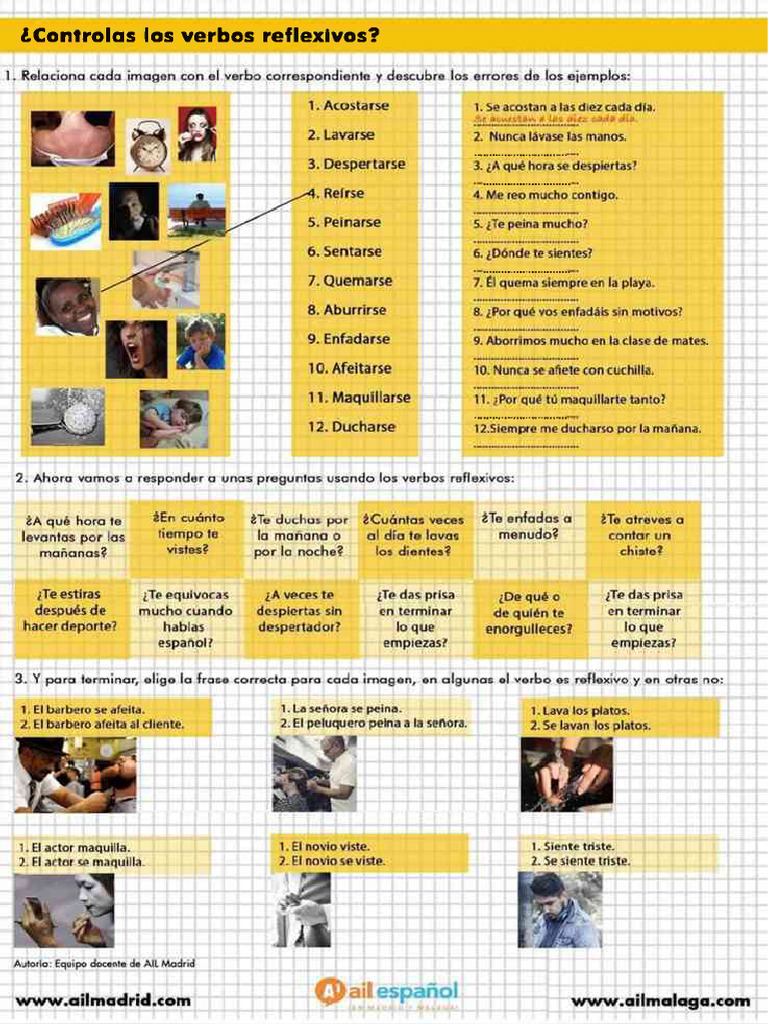 Ejercicios Verbos Reflexivos | PDF