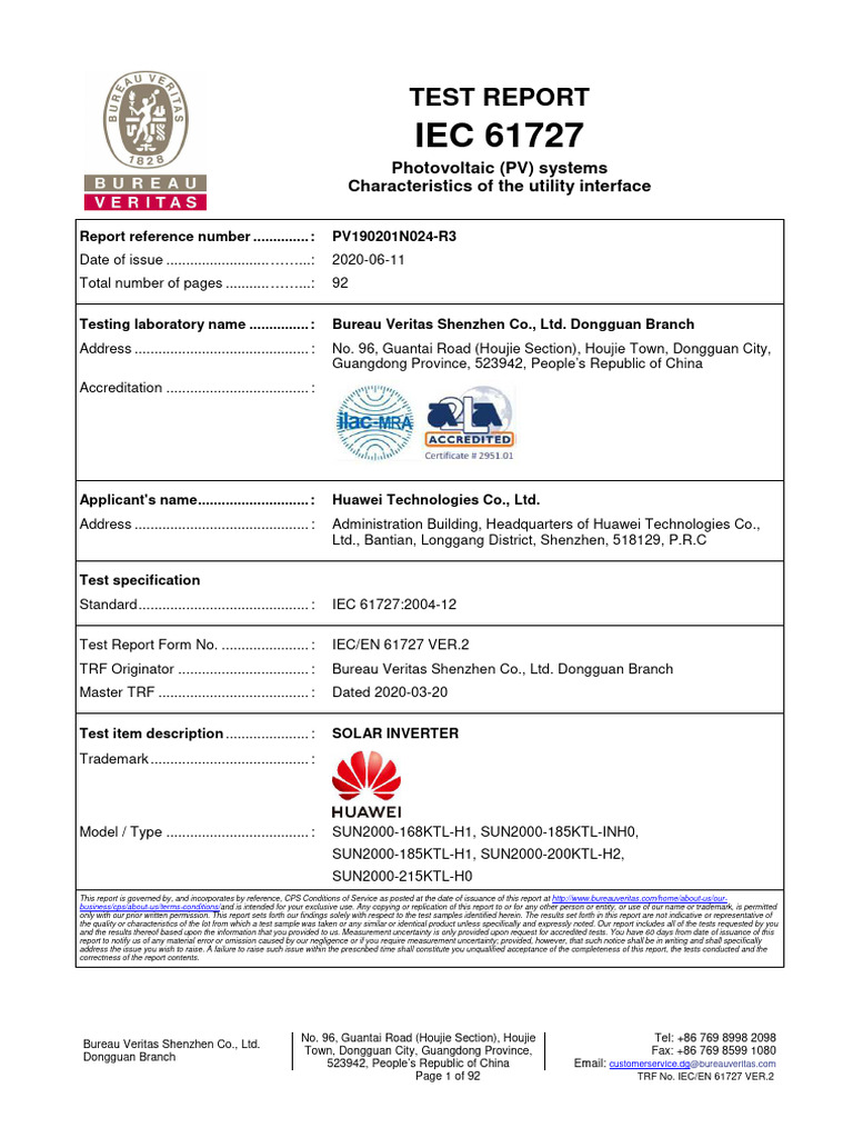 Huawei SUN2000 Inverter Test Report | PDF | Electric Power Distribution ...