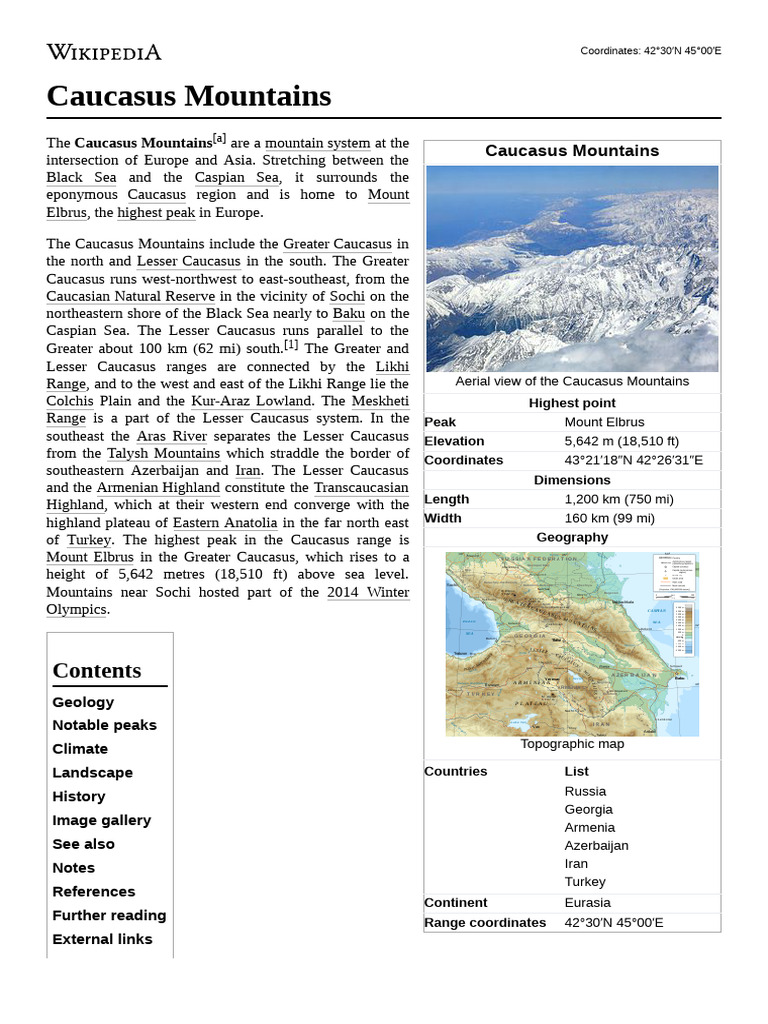 Caucasus Mountains | PDF | Physical Geography | Geology