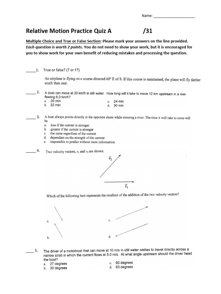 Relative Motion Practice Quiz A | PDF