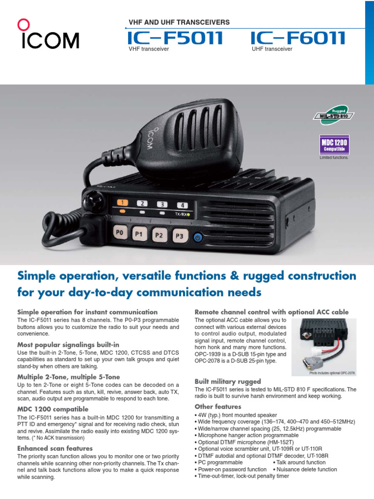 Icom Ic f5011 Series Uhf Mobile Radios Productbrochure | PDF ...