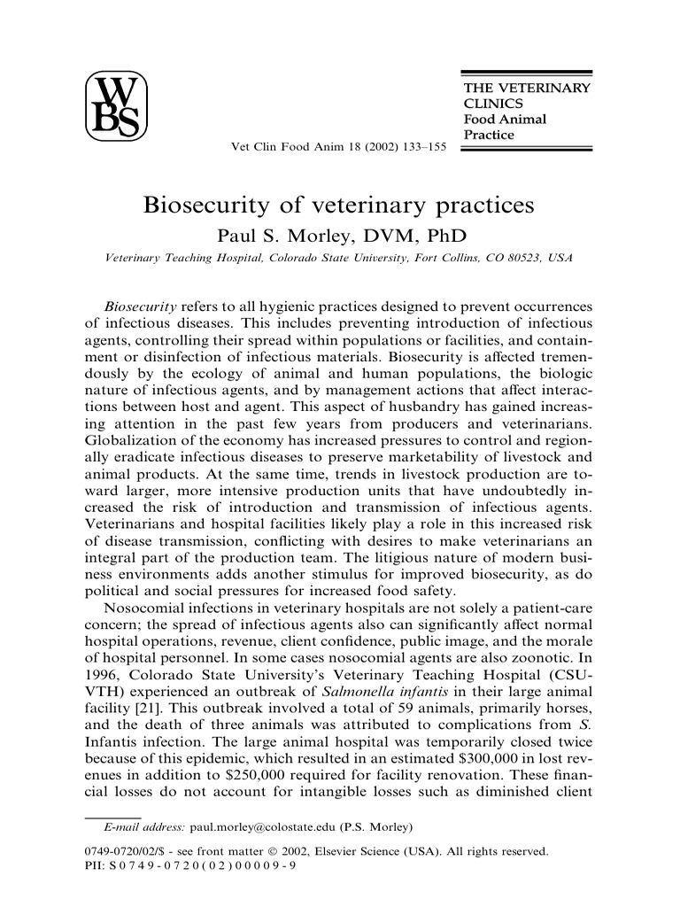 Biosecurity On Veterinary Practics - Morley2002 | PDF | Infection ...