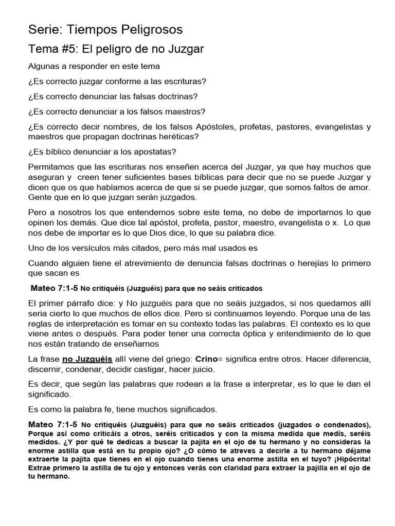 07 El Peligro de No Juzgar | PDF | Jesús | Creencia religiosa y doctrina 07 El Peligro de No Juzgar | PDF | Jesús | Creencia religiosa y doctrina