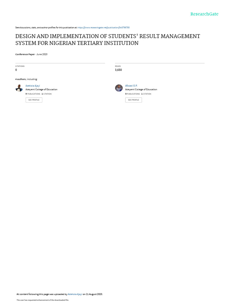 Design and Implementation of Students' Result Management System For ...