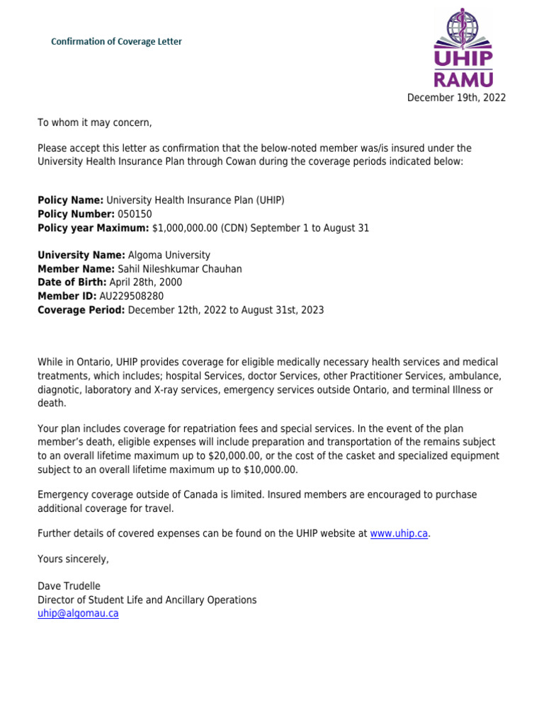 UHIP Coverage Confirmation Letter | PDF