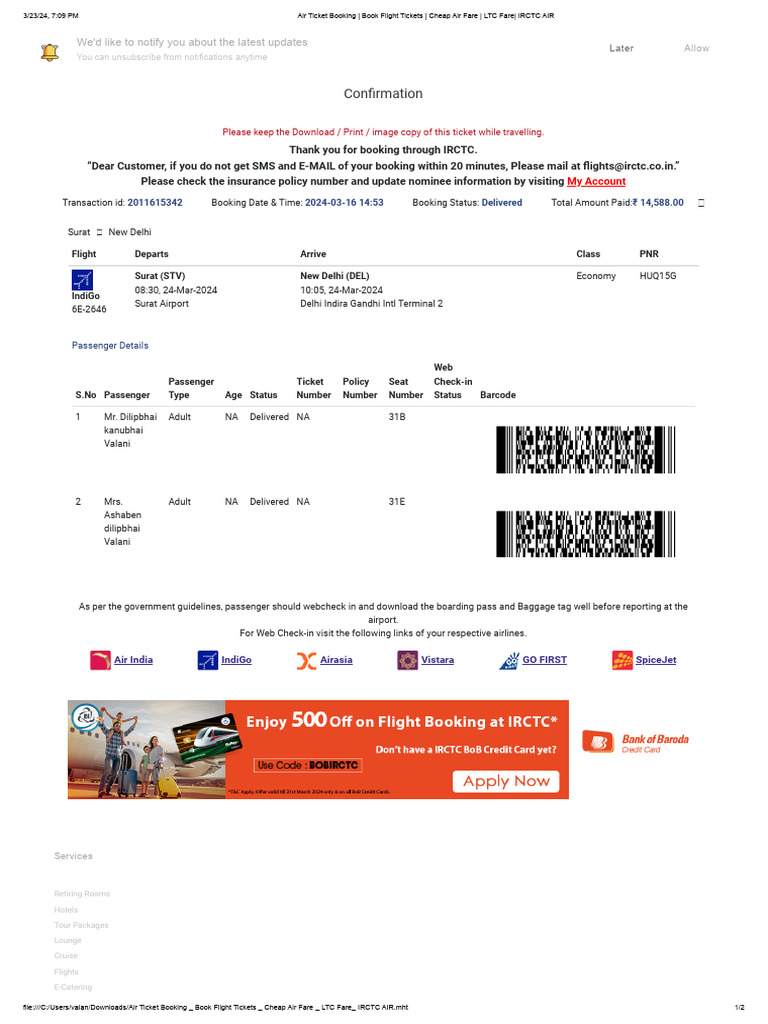 Air Flight Ticket | PDF | Low Cost Carrier | Civil Aviation