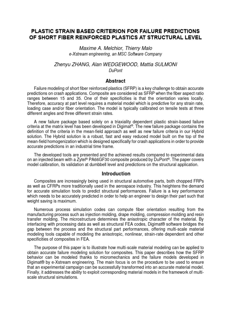 Plastic Strain Based Criterion For Failure Predictions of Short Fiber ...