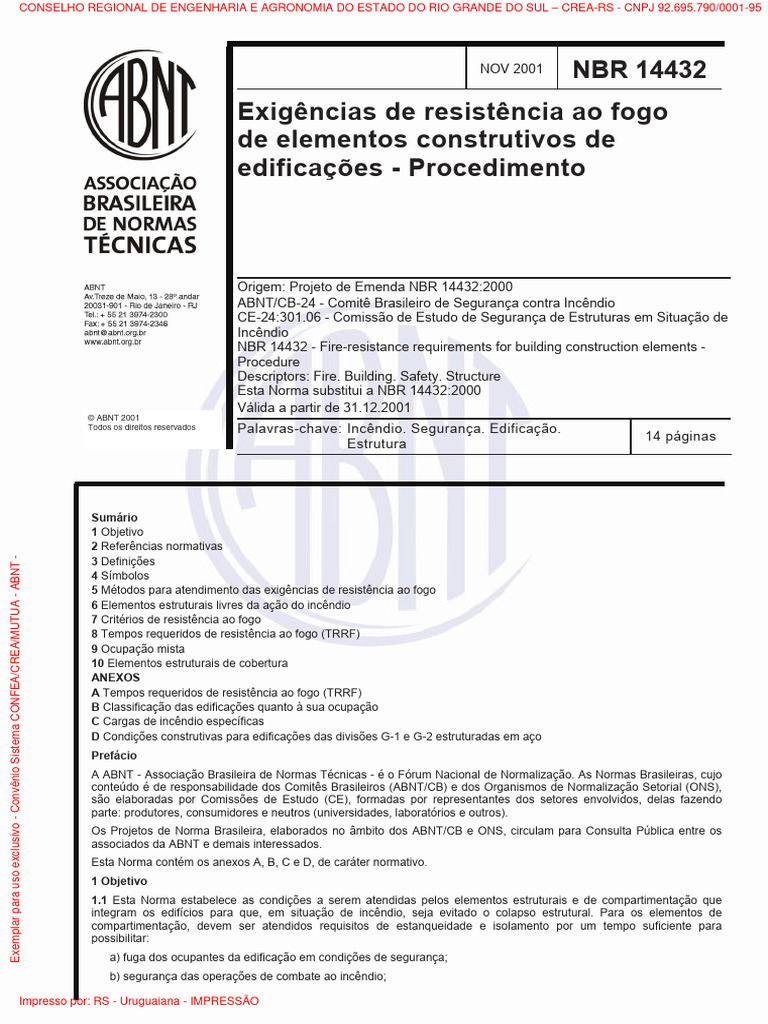 Abnt NBR 14432 2001 | PDF | Incêndios | Temperatura