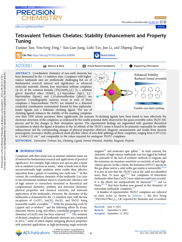 Xue Et Al 2023 Tetravalent Terbium Chelates Stability Enhancement and ...