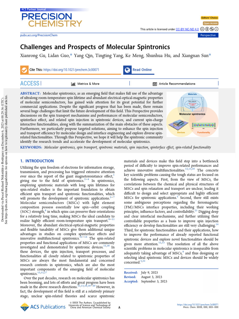Gu Et Al 2023 Challenges and Prospects of Molecular Spintronics | PDF ...