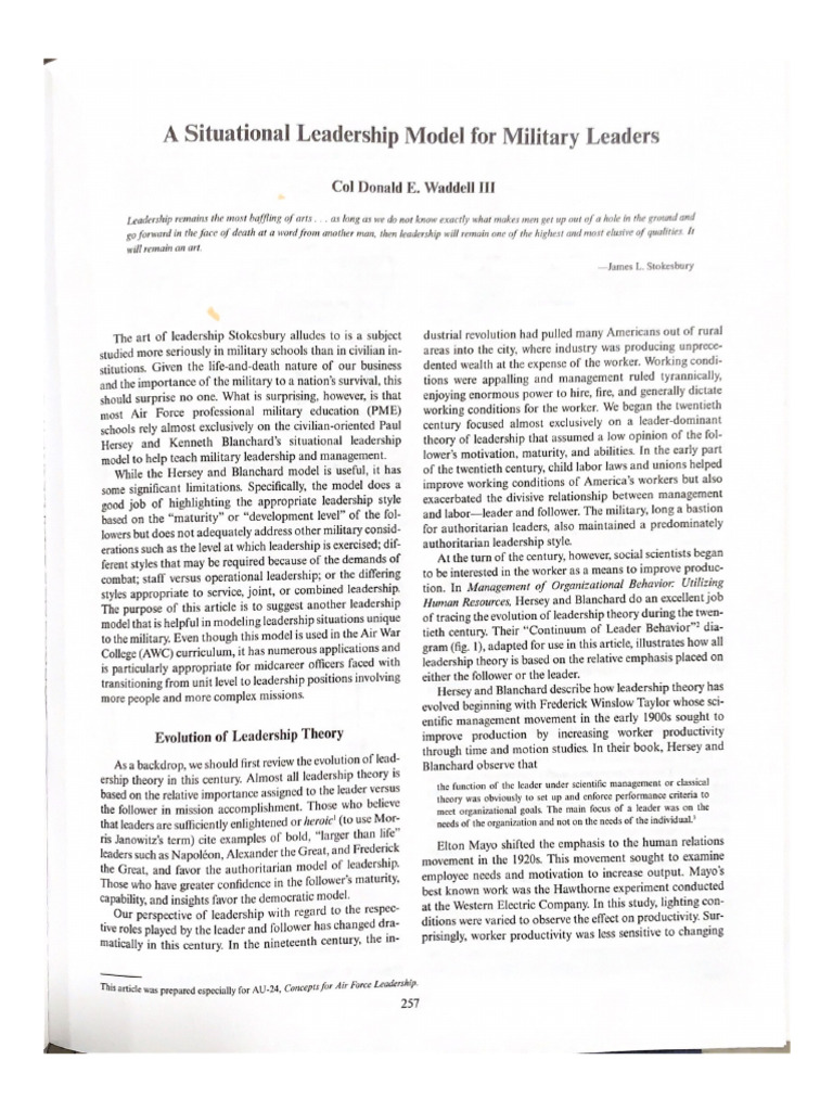 Military Leadership Models | PDF