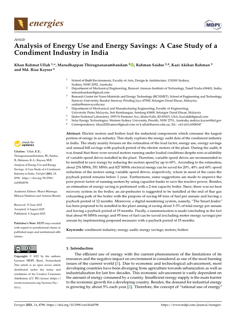 Energies 14 04798 v2 | PDF | Efficient Energy Use | Energy Conservation