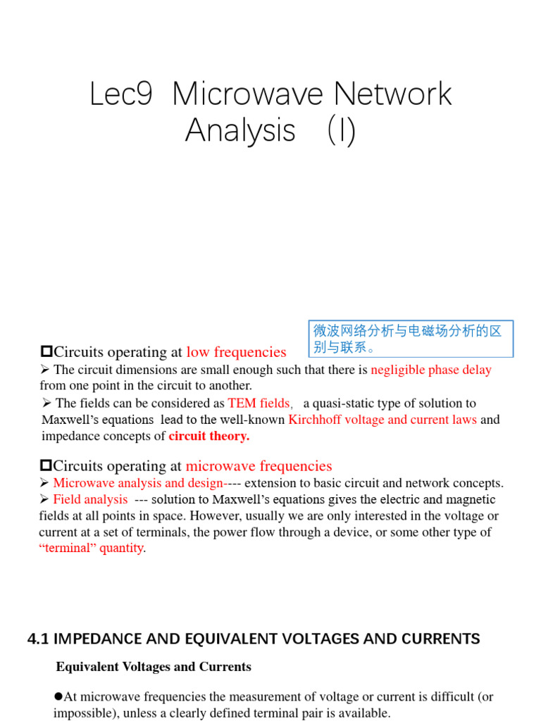 Lec9 Microwave Network Analysis I Pdf Electrical Impedance Transmission Line