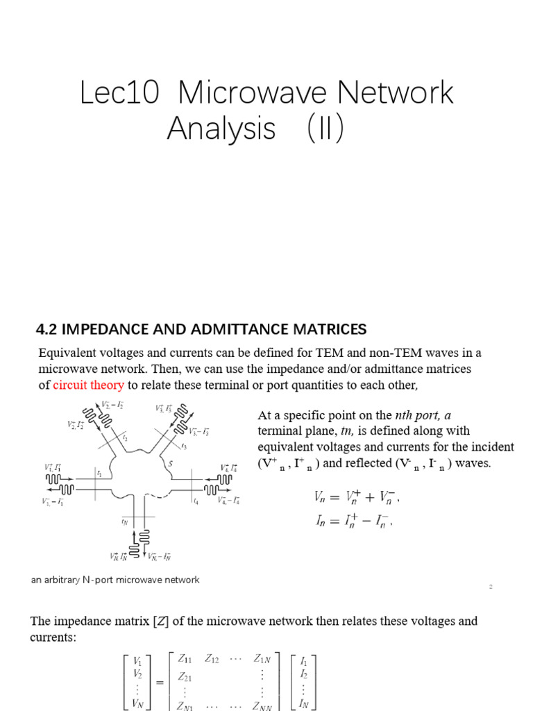 Lec10 Microwave Network Analysis (II) | PDF | Electrical Impedance | Telecommunications Engineering