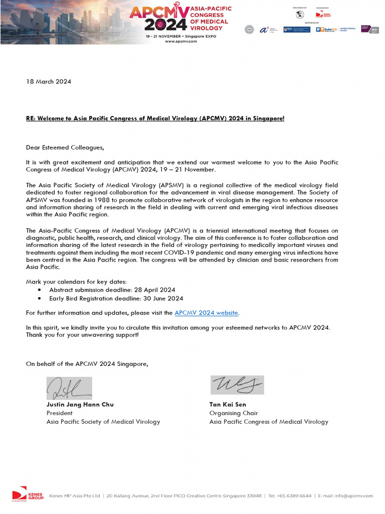 Asia Pacific Congress of Medical Virology (APCMV) 2024 Invitation ...