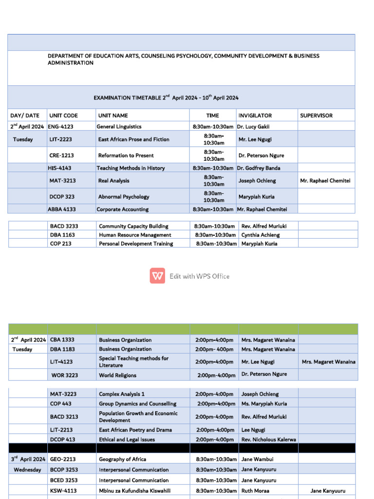 2024 Examination Timetable Overview | PDF | Liberal Arts Education