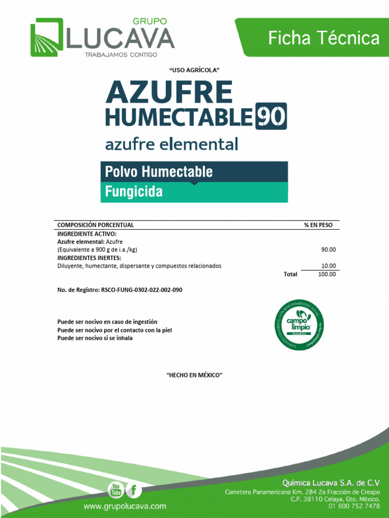 Azufre Humectable 90: Uso Agrícola y Dosis | PDF