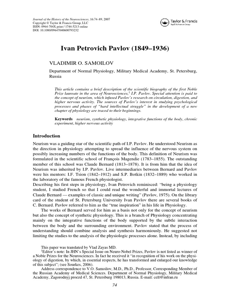 09 - Ivan Petrovitch Pavlov 1849-1936 | PDF | Physiology | Saliva