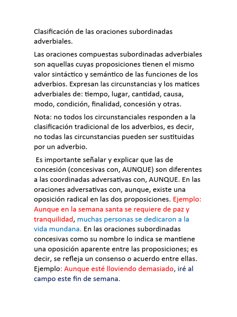 Clasificación De Las Oraciones Subordinadas Adverbiales Pdf 6770
