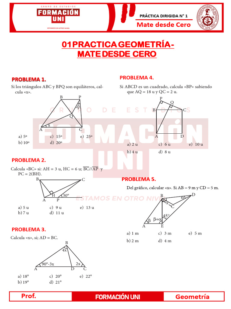 PC 01 - II - Geometría MDC | PDF | Geometría Elemental | Geometría del plano euclidiano