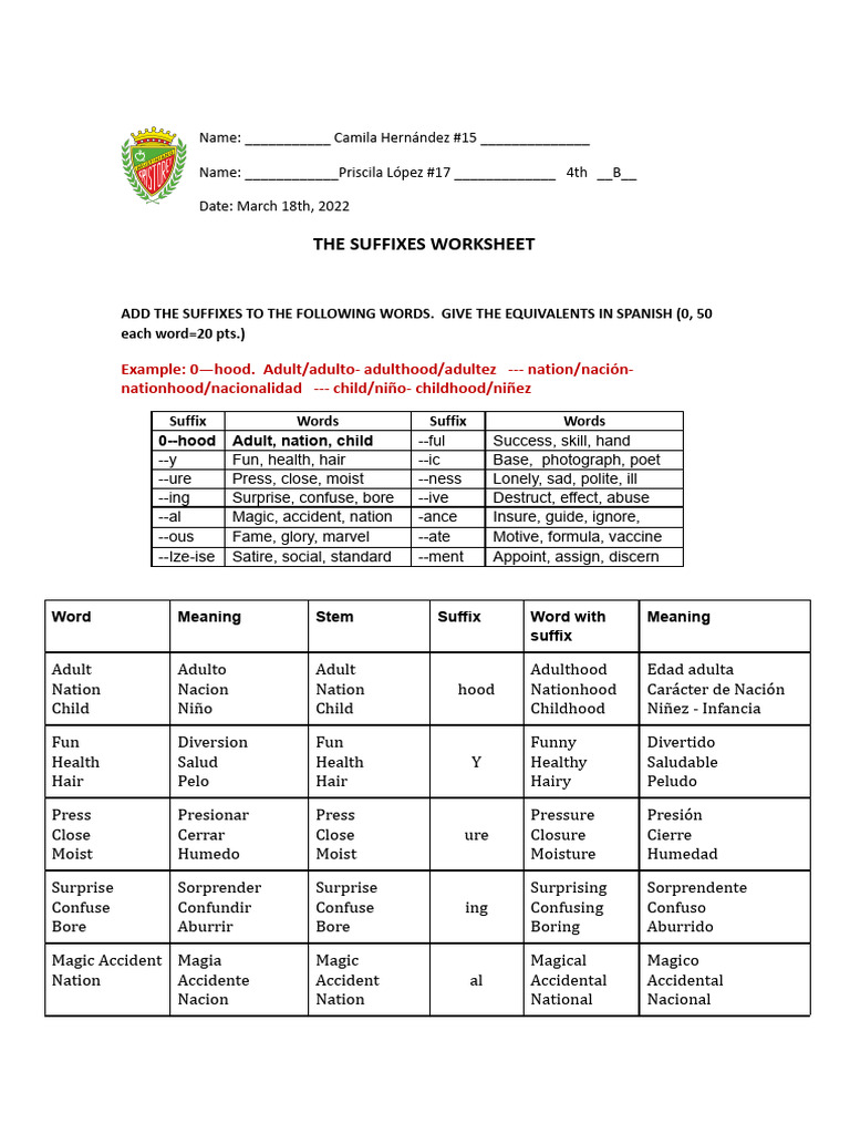 Suffixes - Camila Hernández, Priscila Lopez 4to B. | PDF | Ageing ...