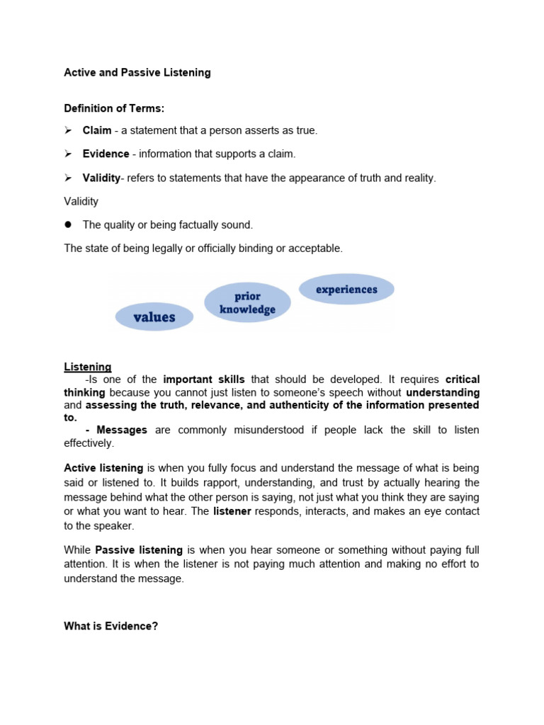 Lesson 3 Passive and Active Listening | PDF | Evidence | Bias