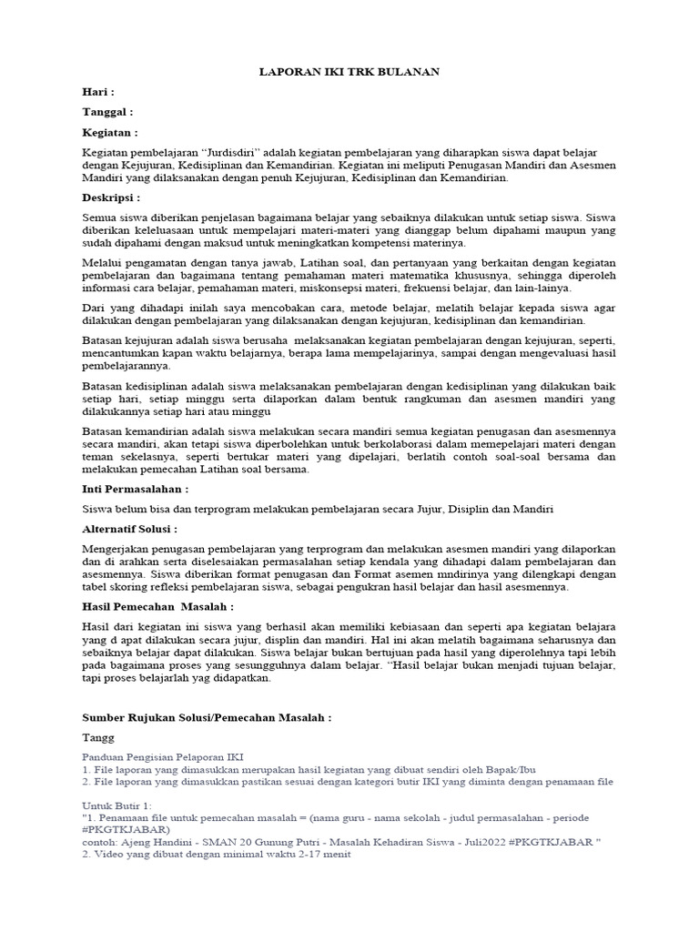 Laporan Iki TRK Bulanan | PDF | Kesehatan Holistik