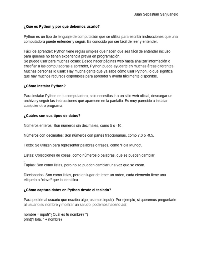Guía Básica de Python: Instalación y Ejercicios | PDF | Python (lenguaje de programación ...