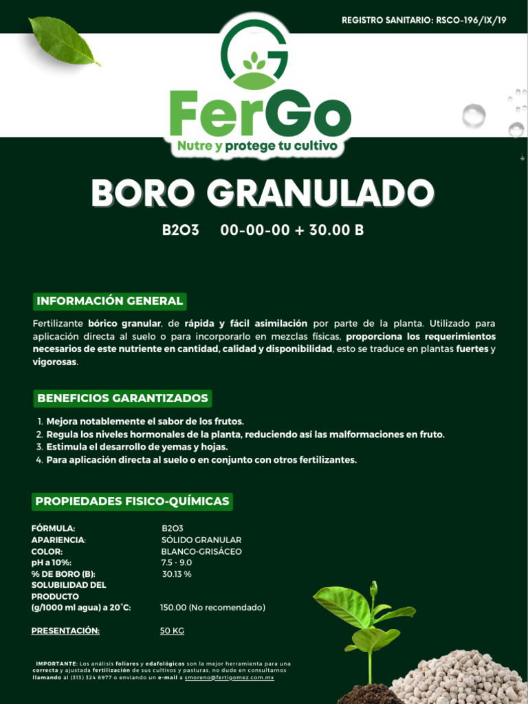 Boro Granulado: Beneficios y Aplicación | PDF | Fertilizante | Agua