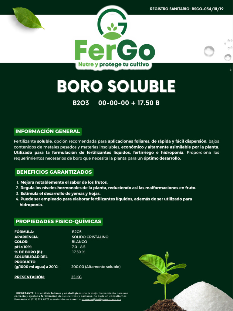 FT Boro Soluble | Descargar gratis PDF | Fertilizante | Agua