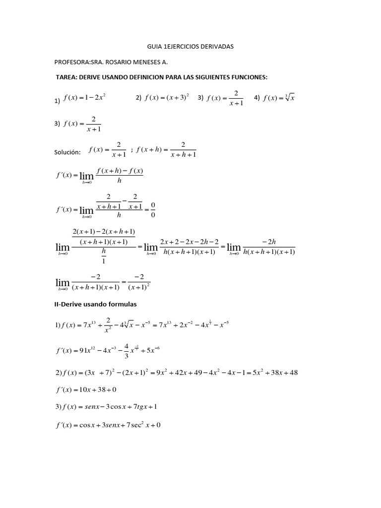 Guia 1 Ejercicios Derivadas - Resueltas | PDF