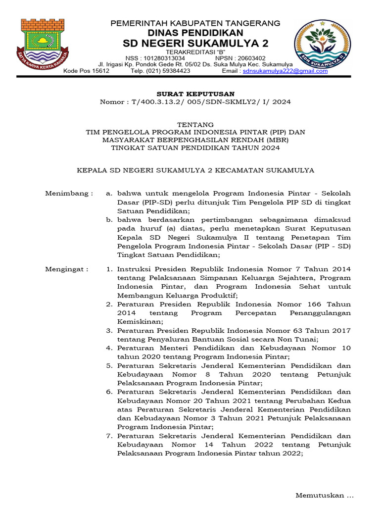 SK Tim Pengelola Pip 2024 | PDF