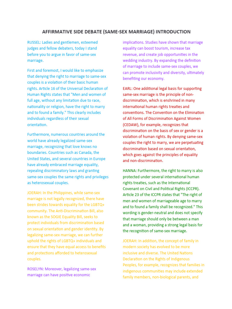 Affirmative Side Introduction | PDF | Same Sex Marriage | Marriage