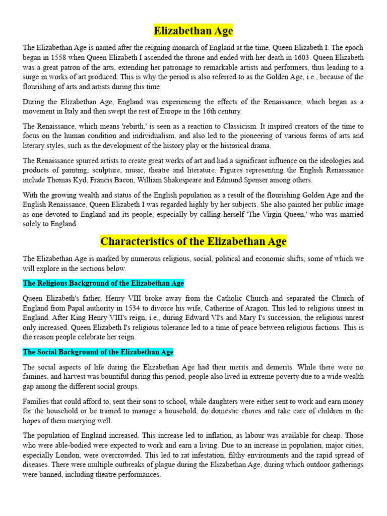 Elizabethan Age | Download Free PDF | William Shakespeare | Sonnets