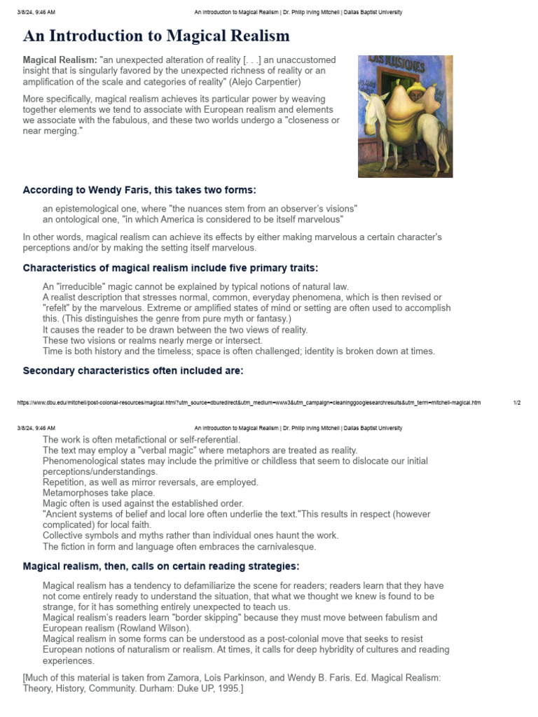 An Introduction To Magical Realism - Dr. Philip Irving Mitchell ...