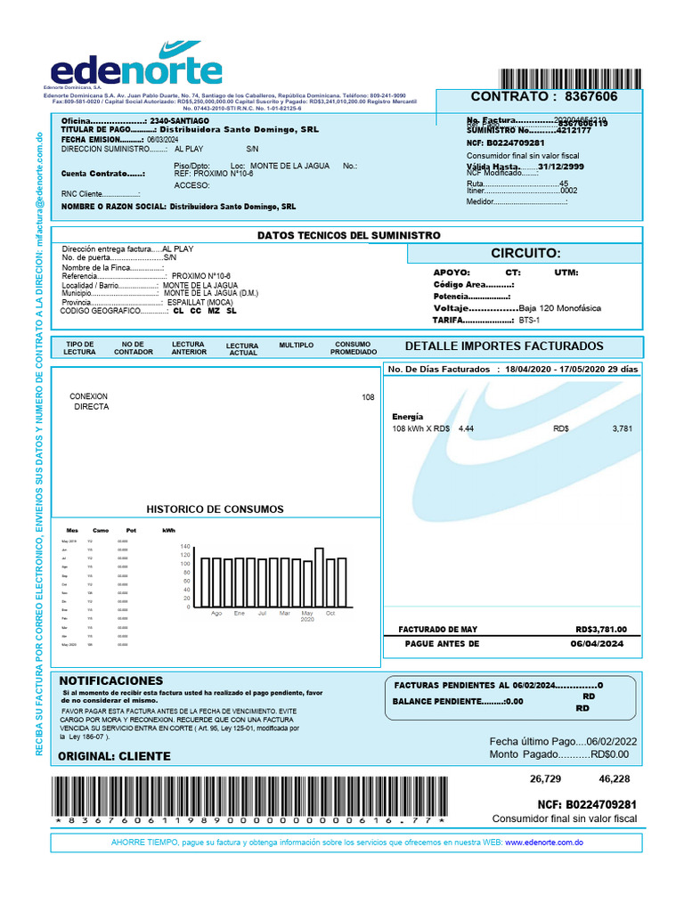 Edenorte Factura | Descargar gratis PDF | República Dominicana ...