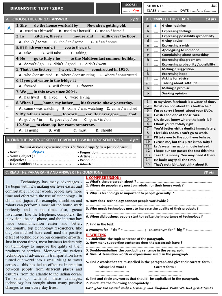 2 Bac Diagnostic Test 02 | PDF | Language Mechanics | Linguistic Typology