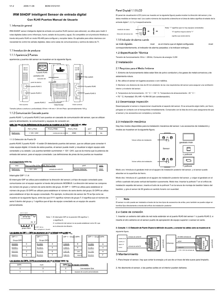 Digital Input Sensor With RJ45 (02311757 - IRM-S04DIF V1.2) .En - Es | PDF | Sensor | Ingeniería ...