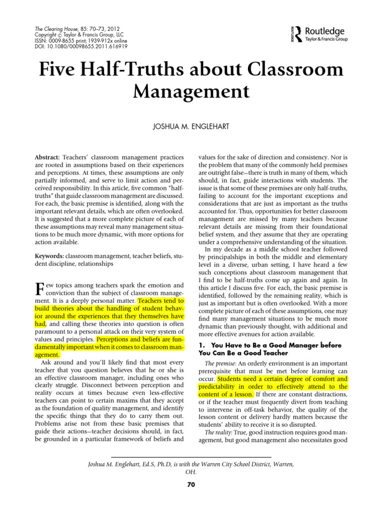 Five Half Truths About Classroom Management | PDF | Teachers | Classroom Management