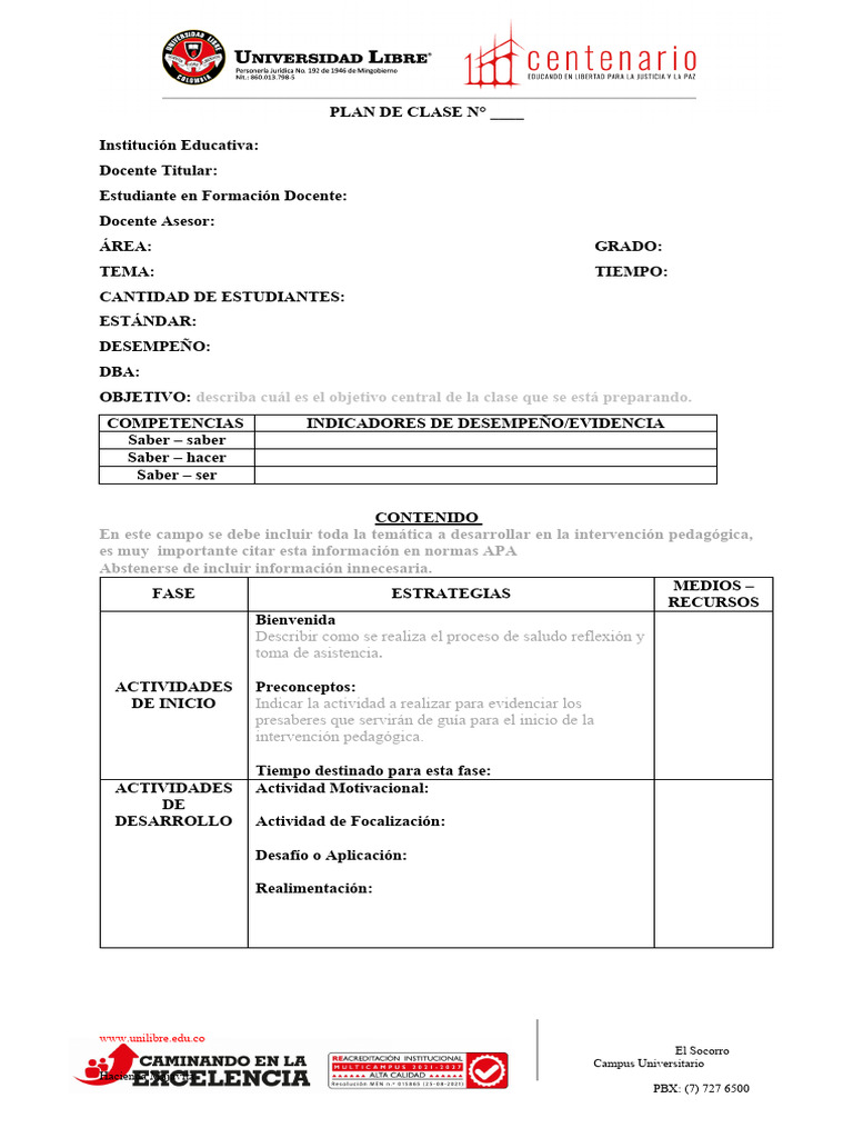 Formato 4. Plan de Clase | PDF | Plan de estudios | Cognición