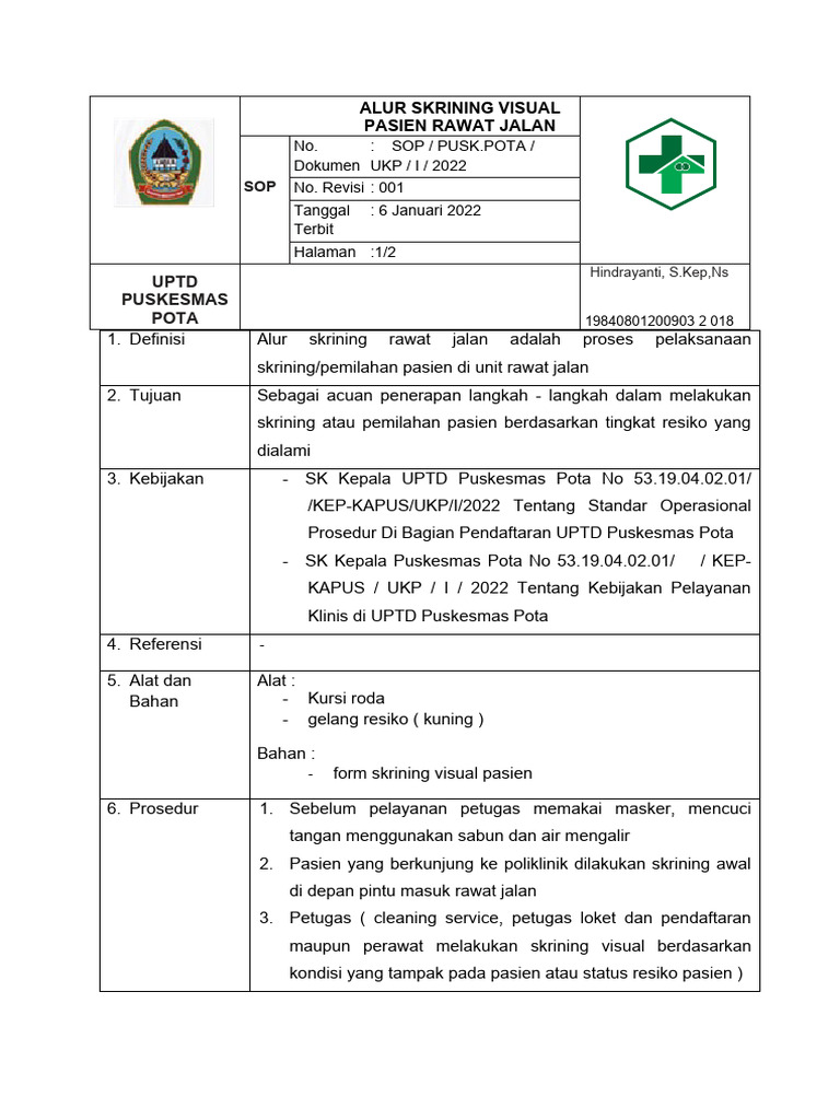 Sop Skrining Visual Rawat Jalan Fix | PDF