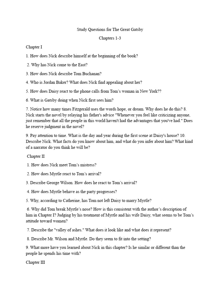 Gatsby Study Questions-6 | PDF | The Great Gatsby
