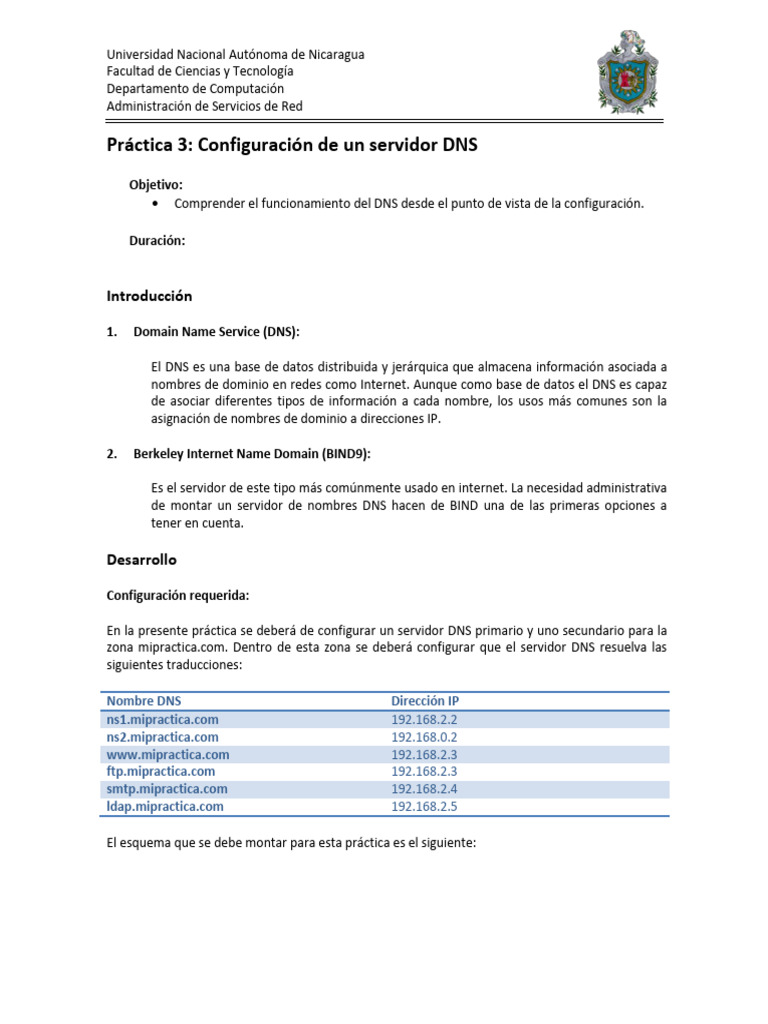 Practica 3. Configuración de Un Servidor DNS | PDF | sistema de nombres de dominio | Dirección IP