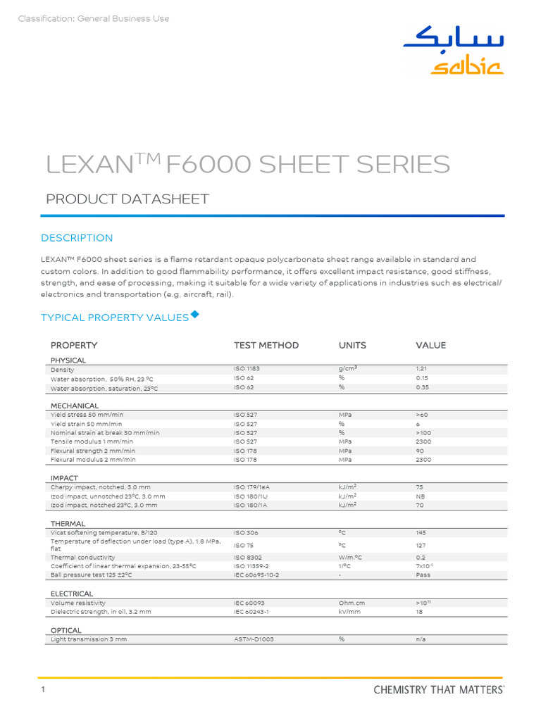Lexan F6000 Series Us Datasheet 2021 | PDF | Strength Of Materials ...