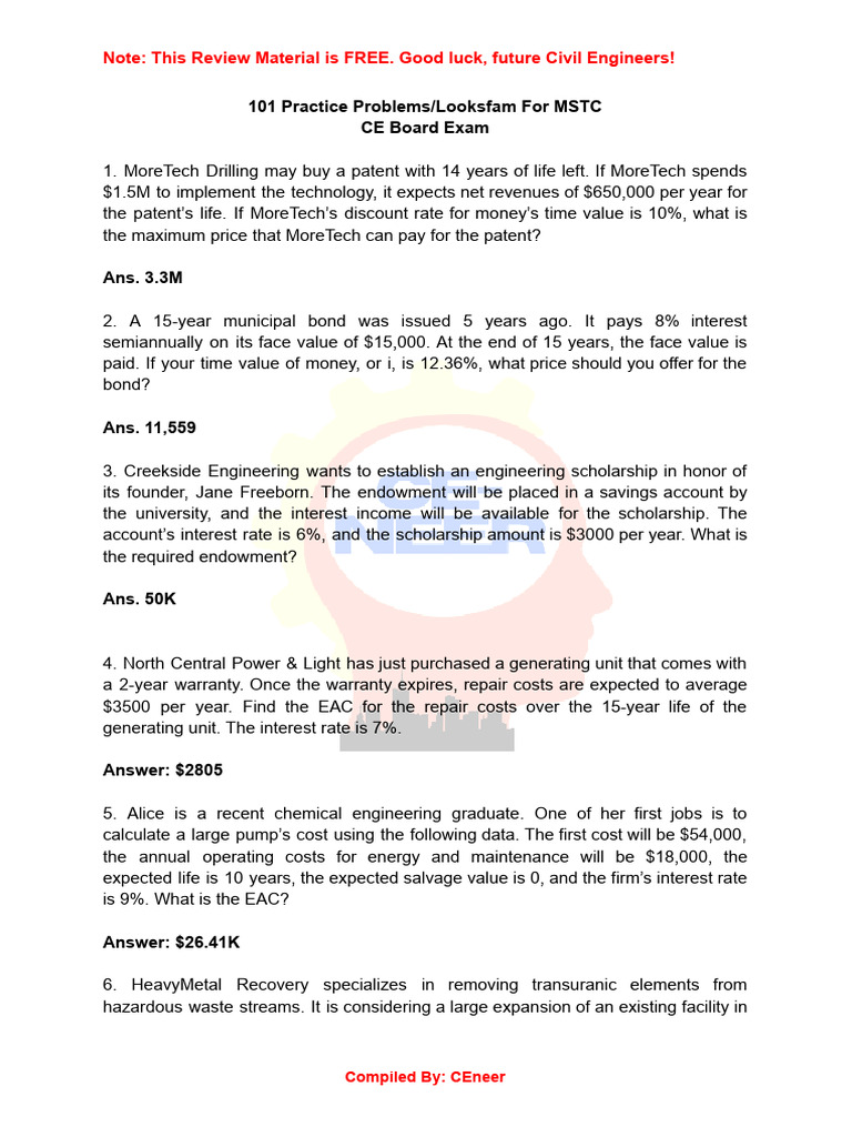 101 Practice Problems-Looksfam For MSTC CE Board Exam Prepared by ...