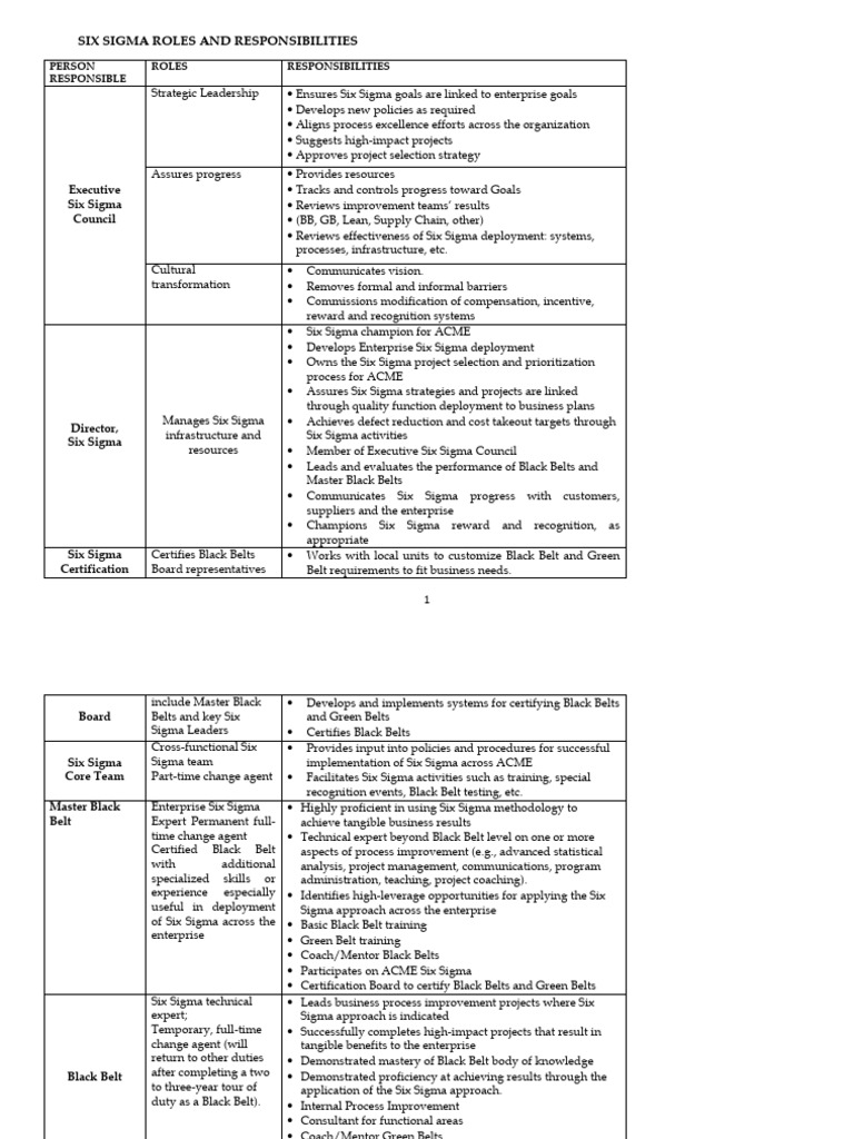 Six Sigma Roles and Responsibilities | PDF | Six Sigma | Supply Chain