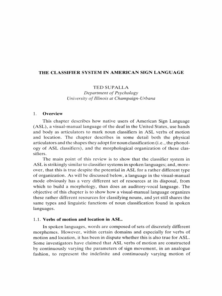 The Classifier System in American Sign Language Supalla 1896 | Download ...